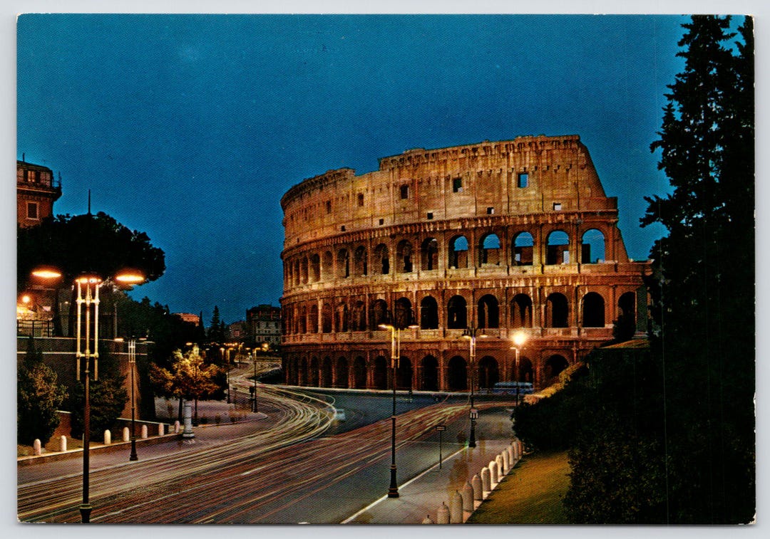 Vintage Postcard, the Colosseum, Rome Italy, Night View, C1960s 4x6 ...