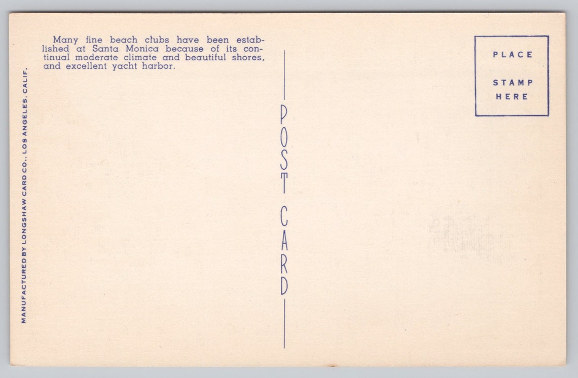 Vintage Postcard, Beach Clubs and Movie Stars Homes at Santa Monica ...