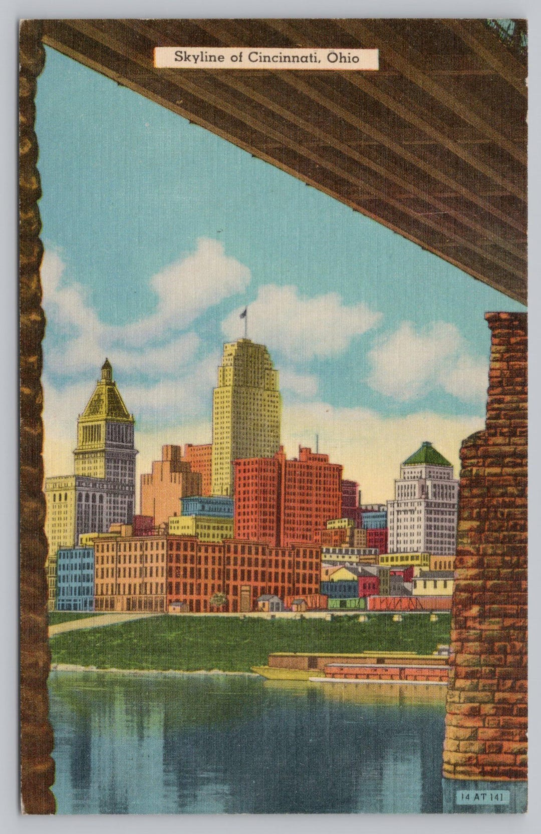 Vintage Postcard, Cincinnati Skyline, View From Under Bridge ...
