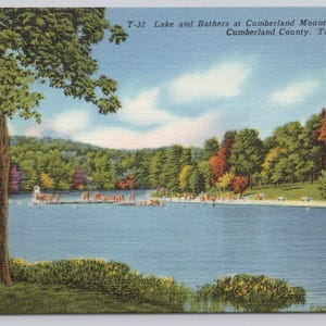 Vintage Postcard, Lake and Bathers at Cumberland Mountain State Park ...