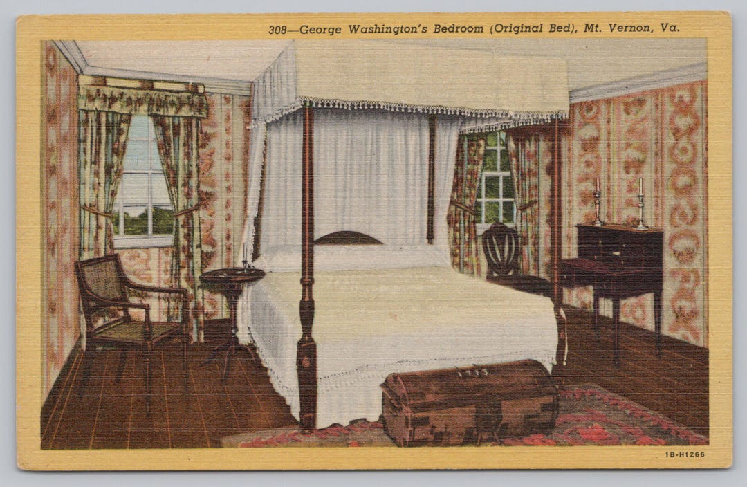Vintage Postcard, George Washington's Bedroom, Original Bed, Mt. Vernon ...