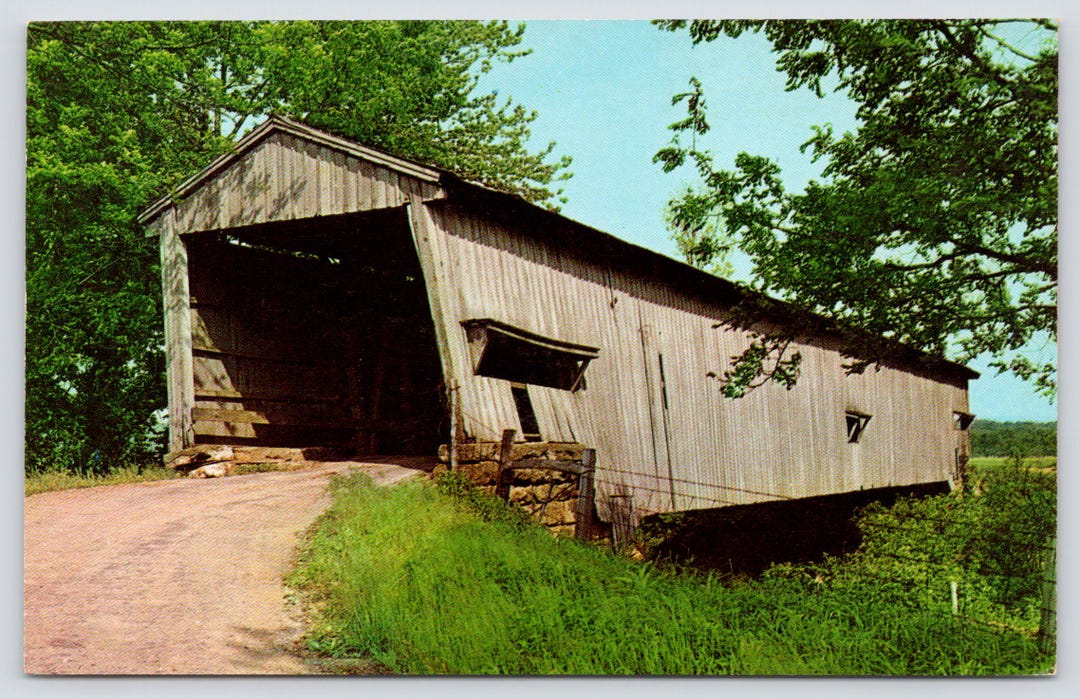 Vintage Postcard, Crooks Bridge Over Little Racoon River, Covered ...
