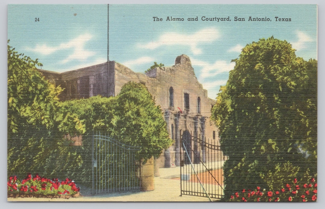 Vintage Postcard, the Alamo, Front Gate & Courtyard, San Antonio Texas ...