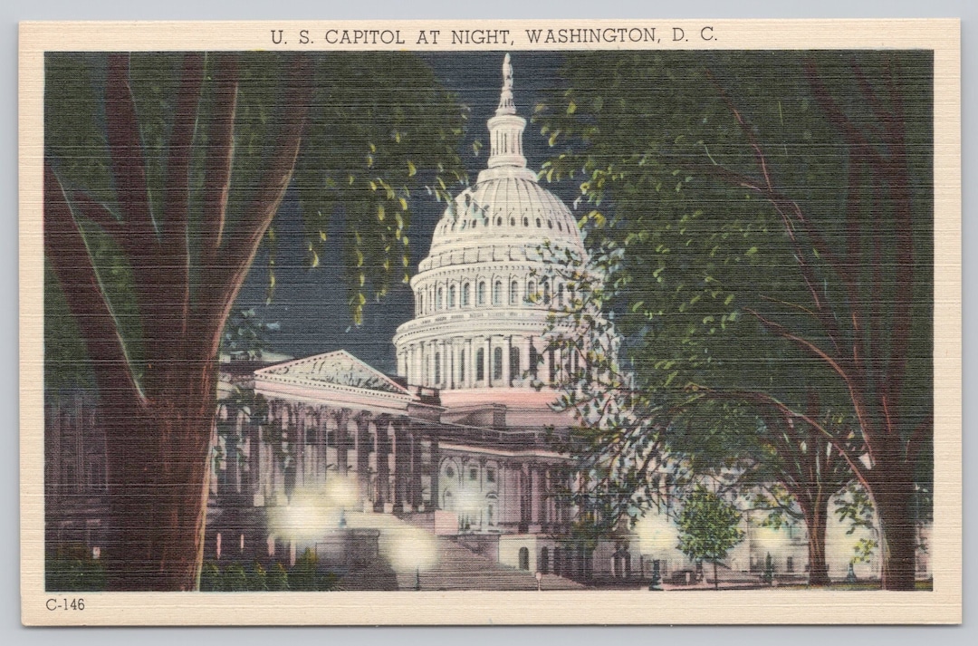 Vintage Postcard, U.S. Capitol Bulding at Night, Washington DC, United ...