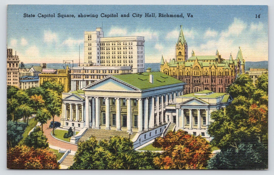 Vintage Postcard, State Capitol Square Showing Virginia State Capitol ...
