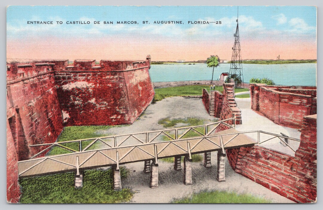 Vintage Postcard, Entrance to Castillo De San Marcos, View of Draw ...