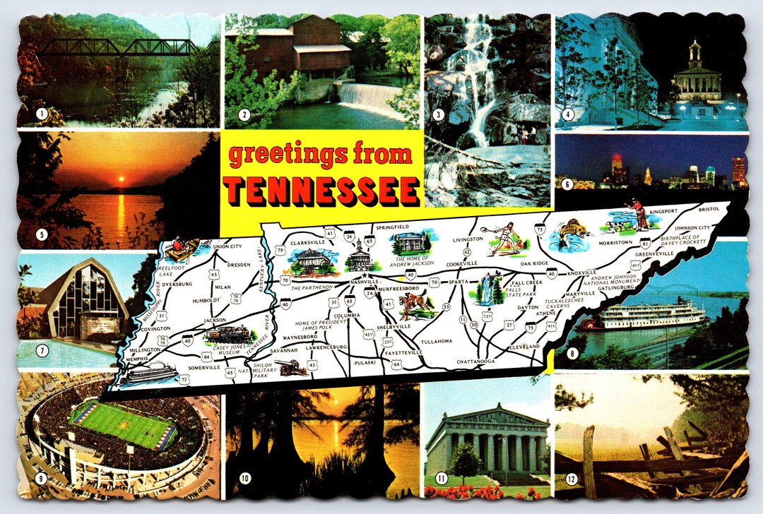 Vintage Postcard, Greetings From Tennessee, Multiview State Map ...