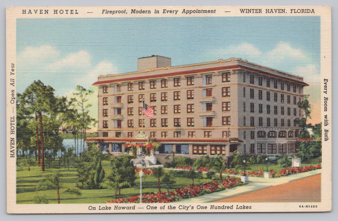 Vintage Postcard, the Haven Hotel, on Lake Howard, Winter Haven Florida ...