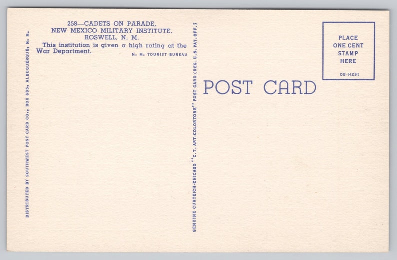 Vintage Postcard, Cadets on Parade, New Mexico Military Institute ...