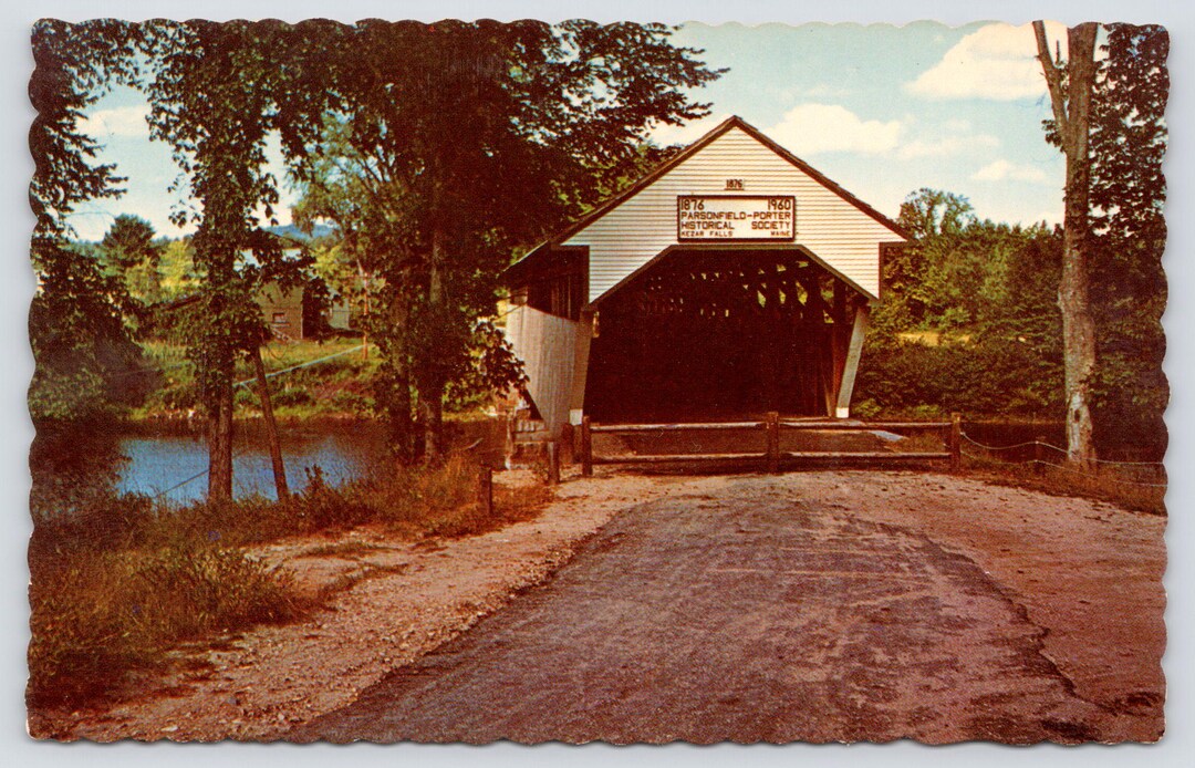Vintage Postcard, Porter Covered Bridge, Ossipee River, Porter Maine ...
