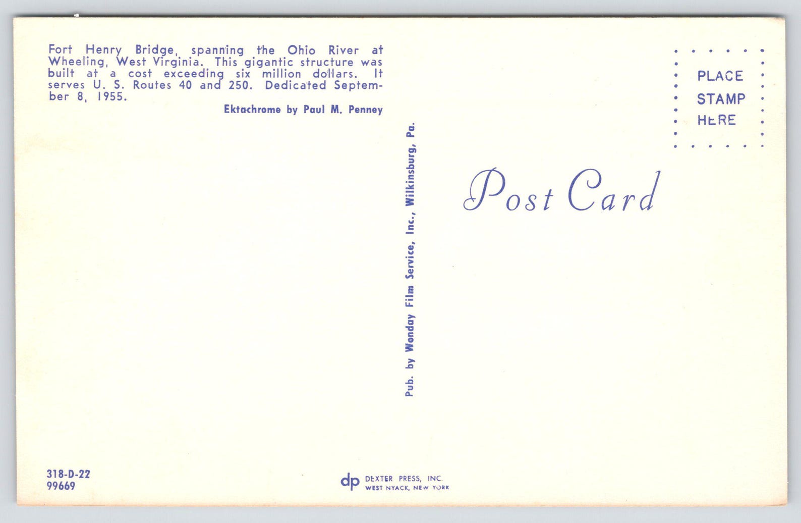 Vintage Postcard, Fort Henry Bridge, Spanning the Ohio River, Wheeling ...