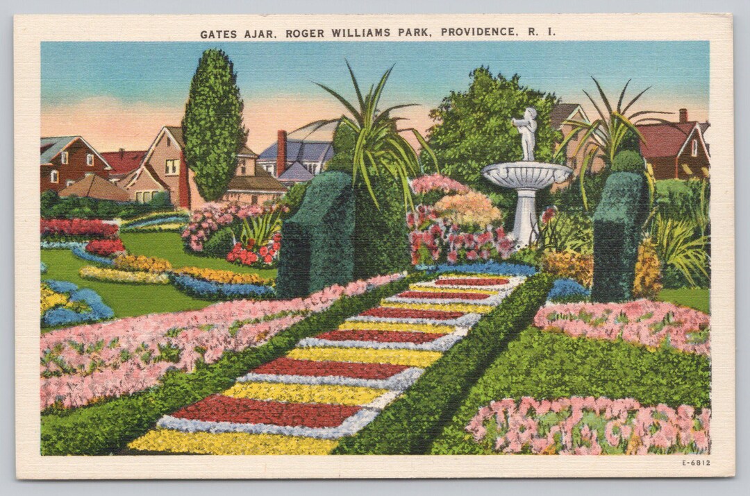 Vintage Postcard, Gates Ajar at Roger Williams Park, Floral Gardens ...