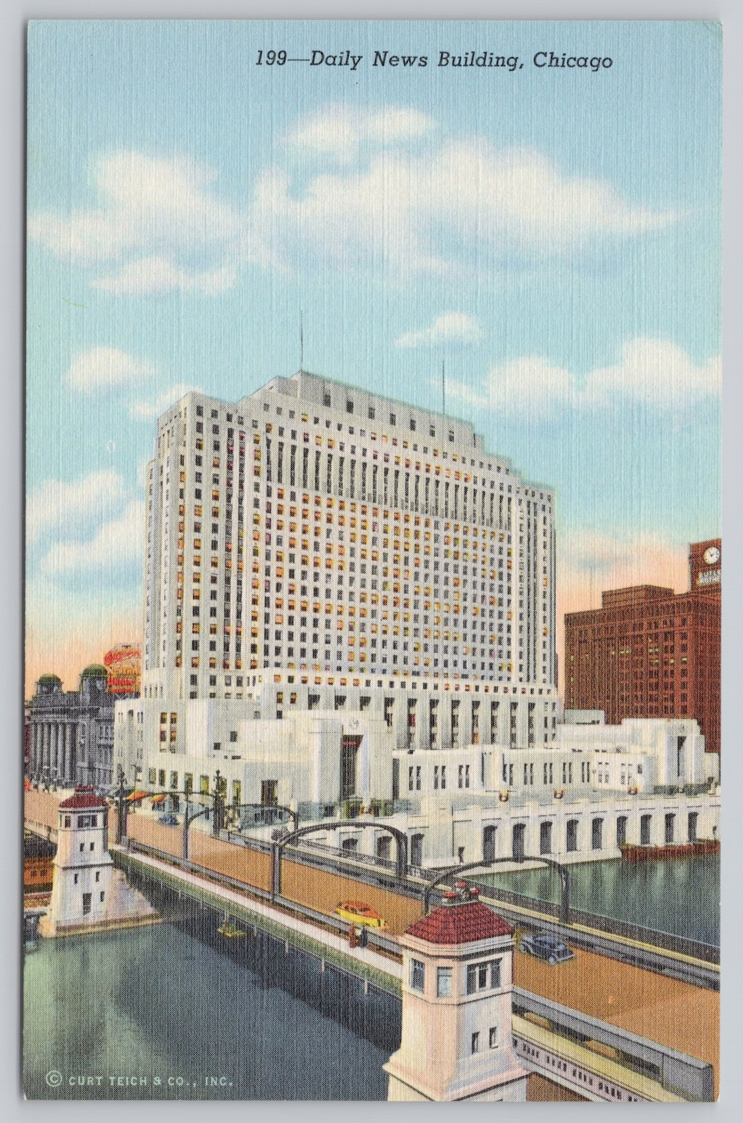 Vintage Postcard, Daily News Building, WMAQ Studios, Chicago River ...
