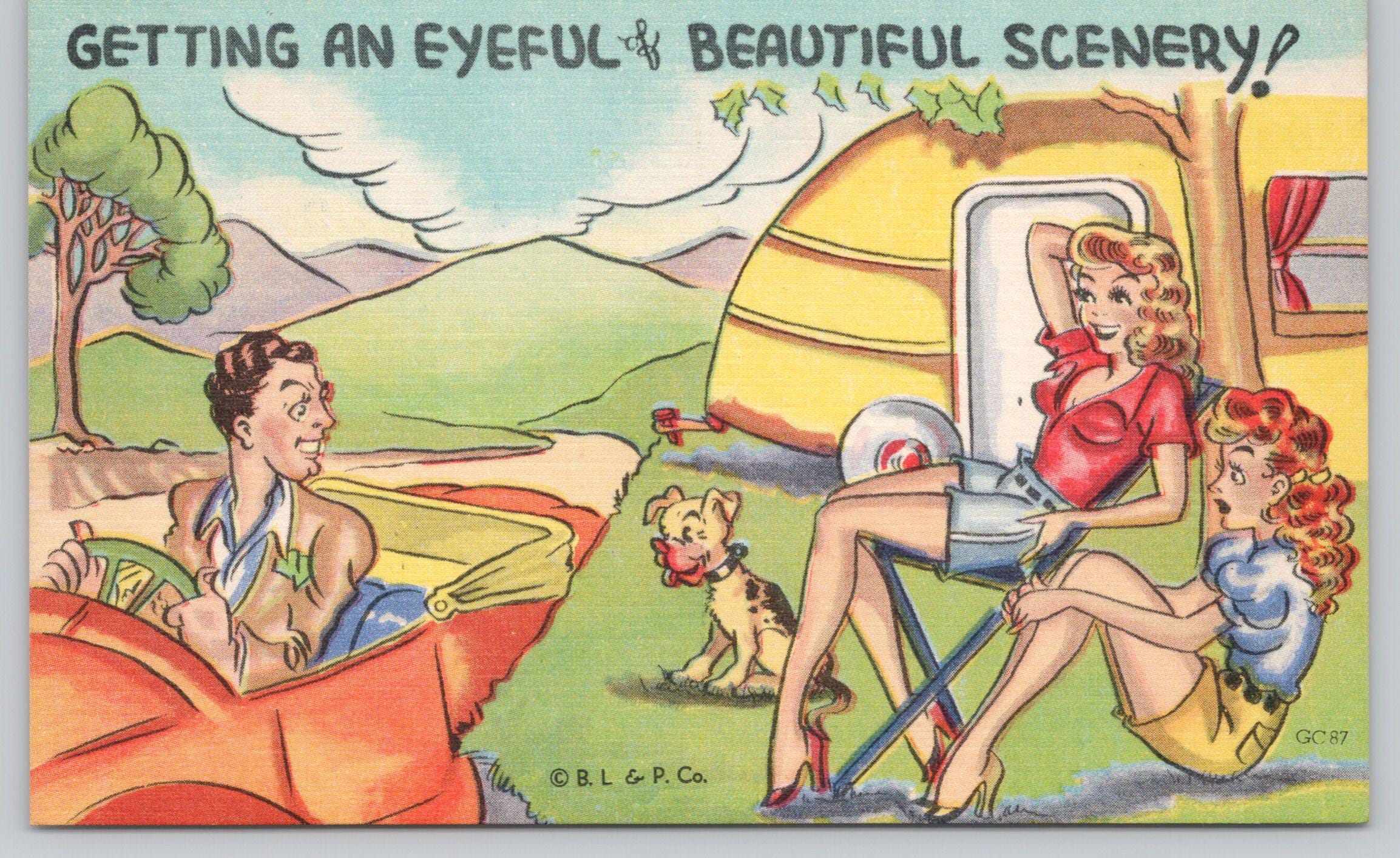 Vintage Comic Postcard, "getting an Eyeful of Beautiful Scenery", Sexy Women Risque Humor ...