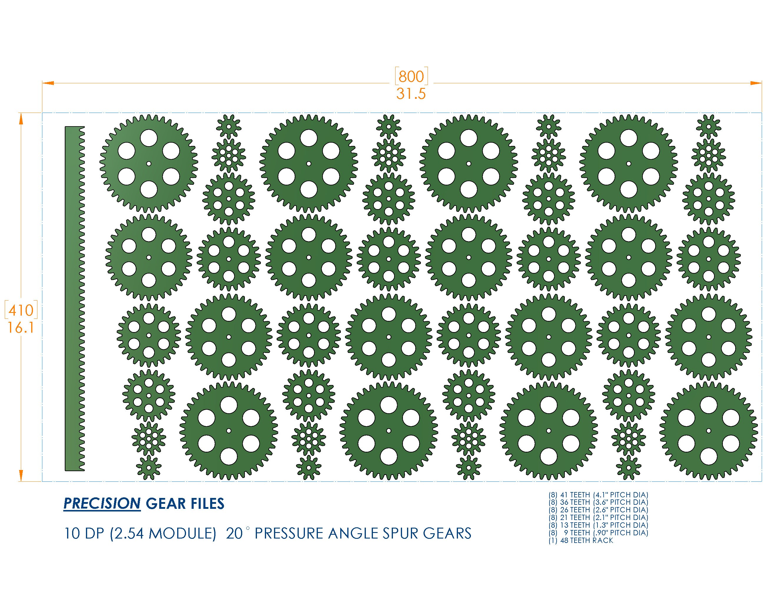 PRECISION GEARS, Industrial Grade Gears, 10DP Laser Cut Files, CNC ...