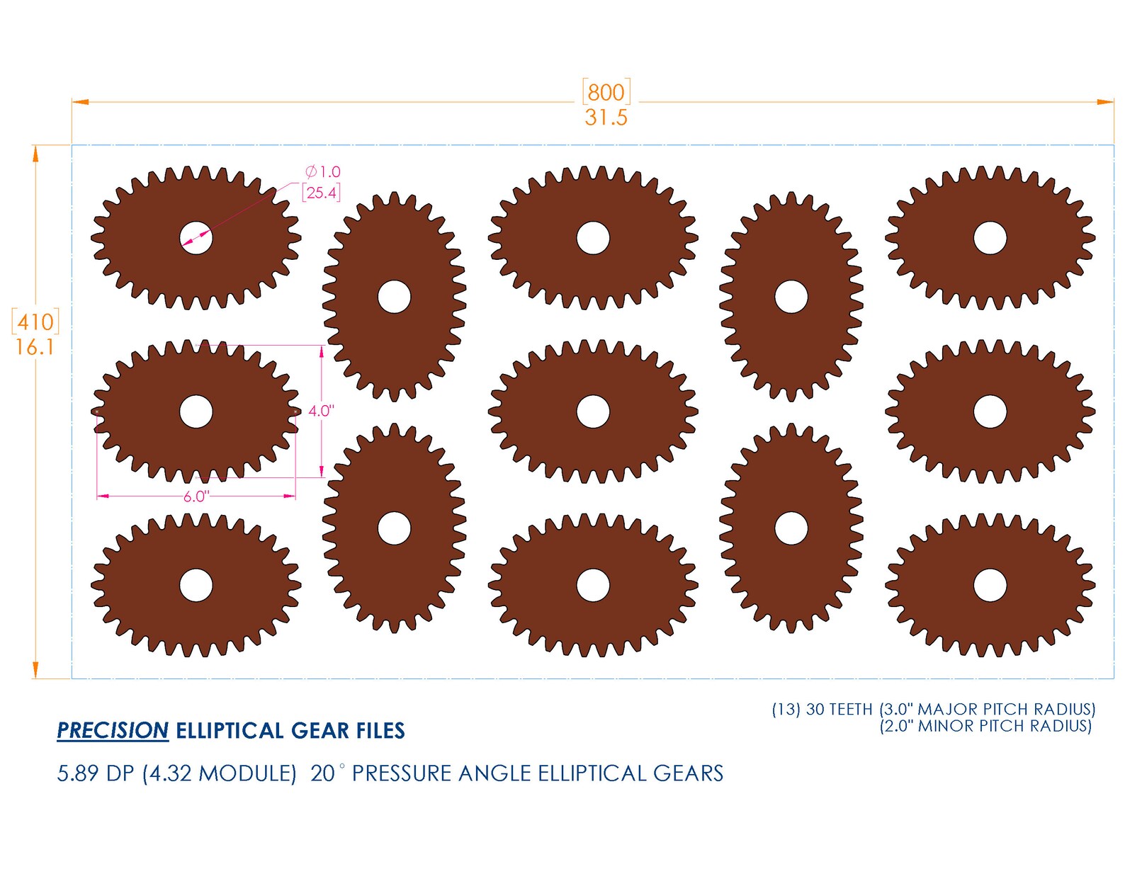 PRECISION Elliptical GEARS,5.89DP, Laser Cut Files, CNC Router Files ...