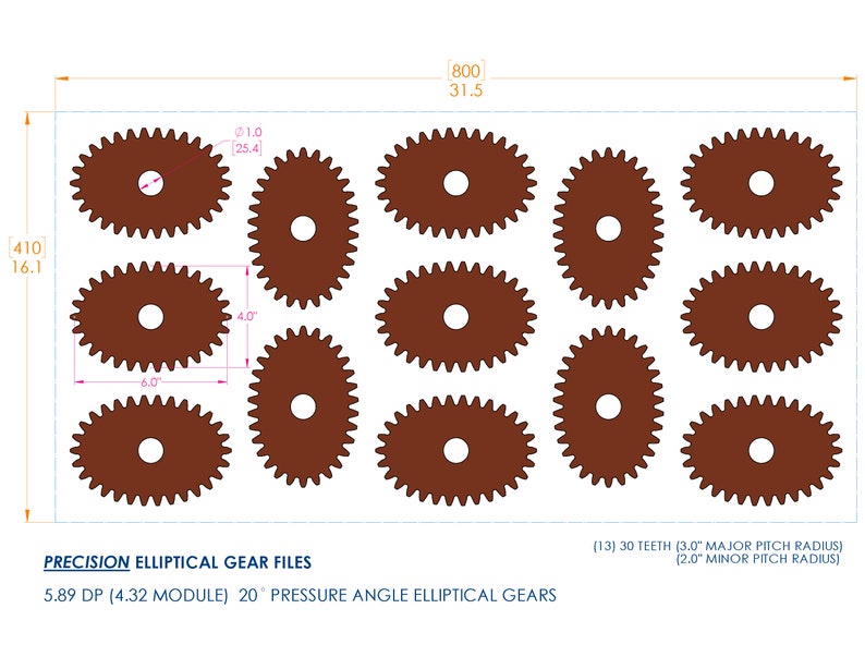 PRECISION Elliptical GEARS,5.89DP, Laser Cut Files, CNC Router Files ...