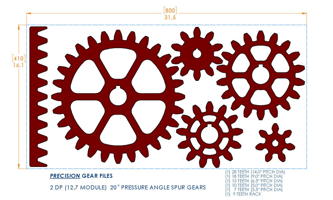 PRECISION GEAR Files 2DP Laser Cut Files CNC Programming. | Etsy