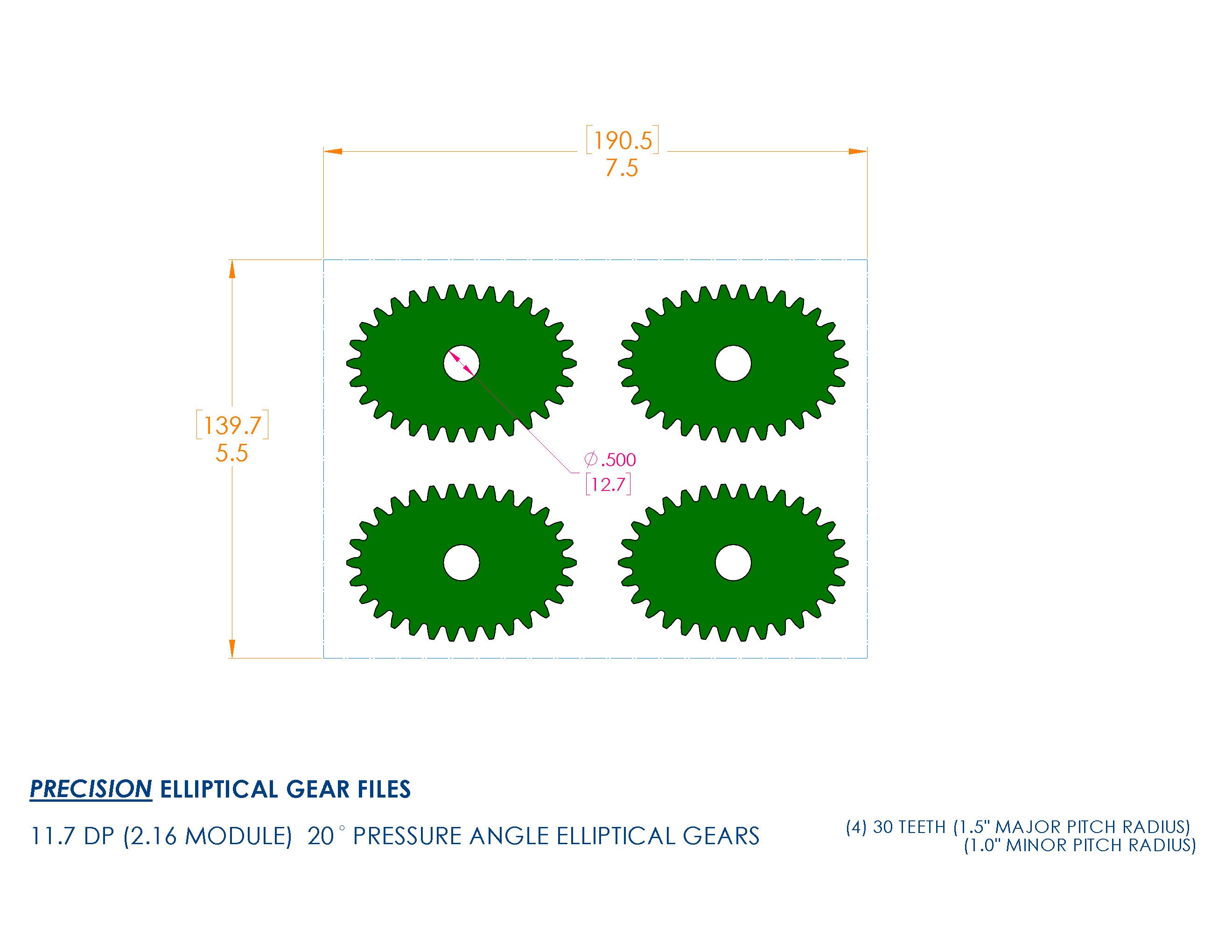 PRECISION Elliptical GEARS,11.77, Laser Cut Files, CNC Router Files ...