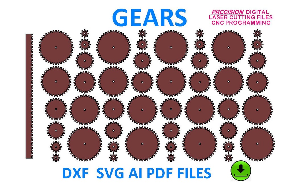 PRECISION GEARS, Industrial Grade Gears, 10DP Laser Cut Files, CNC ...