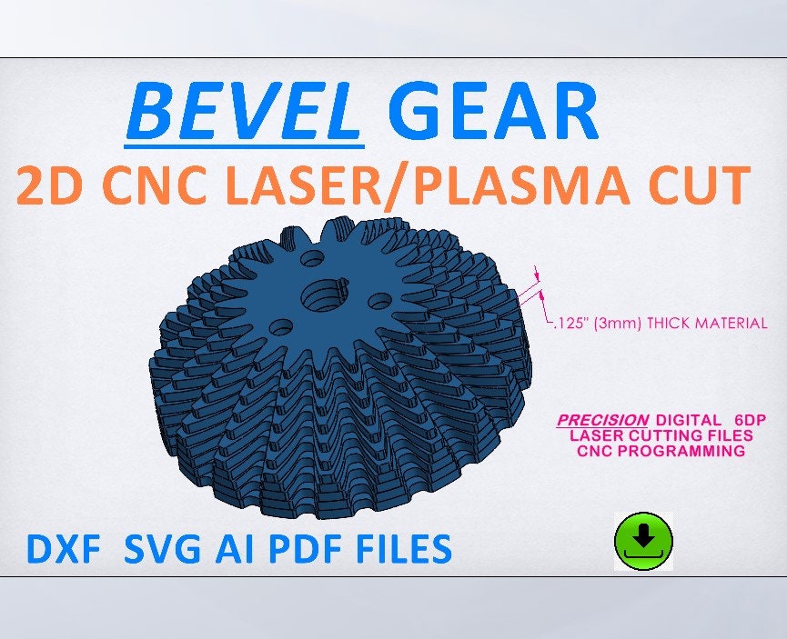 2D Cut BEVEL Gear, STEM Laser File, CNC Plasma Files. Stacked 11pcs 1/8 ...