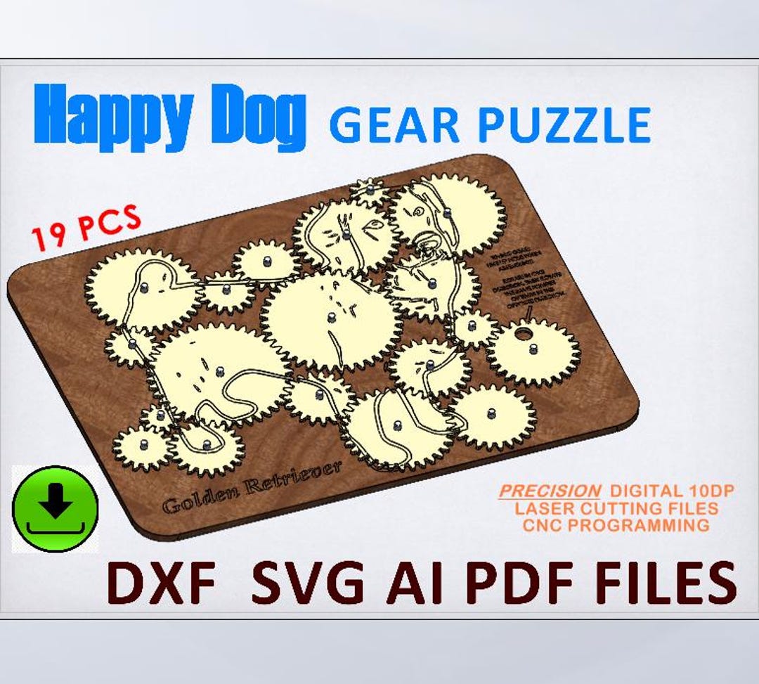 Happy Dog! Gear PUZZLE File, Low Friction STEM Project. Over-sized ...