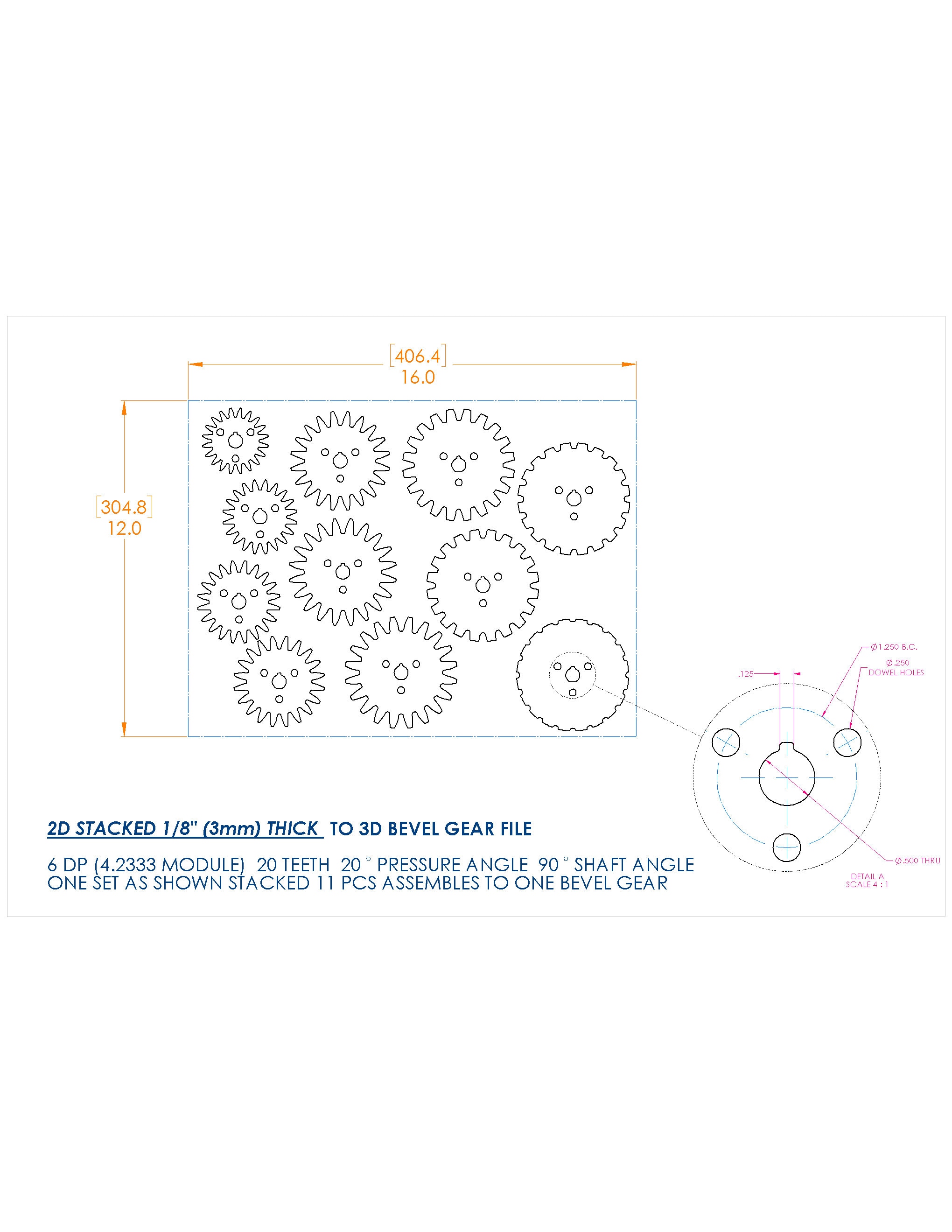2D Cut BEVEL Gear, STEM Laser File, CNC Plasma Files. Stacked 11pcs 1/8 ...