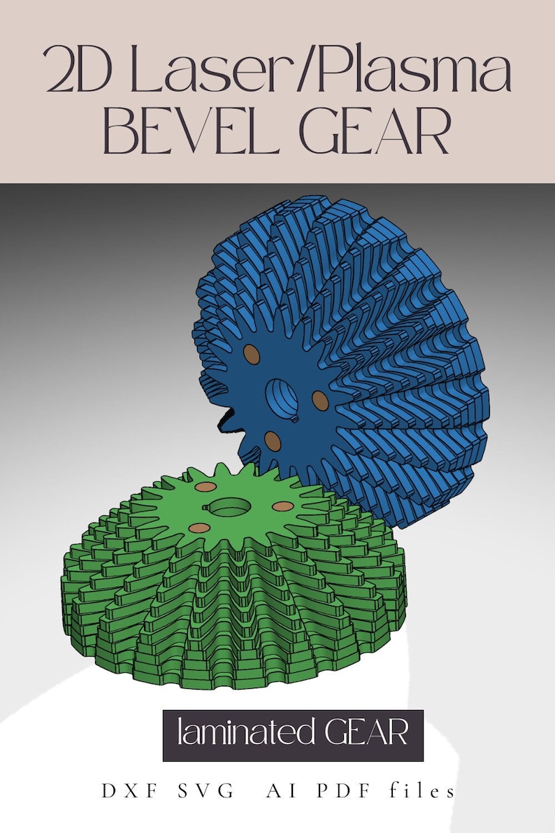 2D Cut BEVEL Gear, STEM Laser File, CNC Plasma Files. Stacked 11pcs 1/8 ...