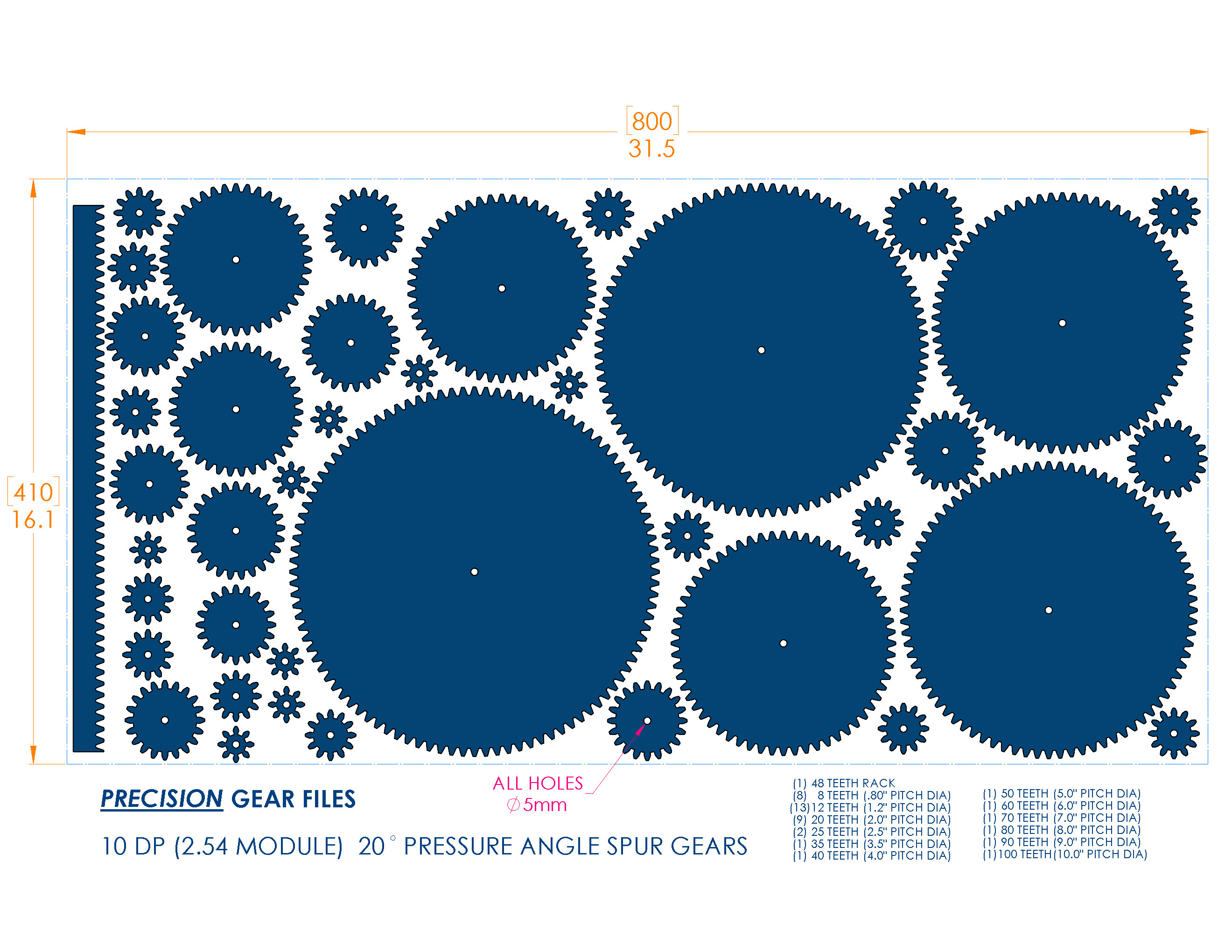 MEGA GEARS Assortment, Industrial Grade Gears, 10DP Laser Cut Files ...