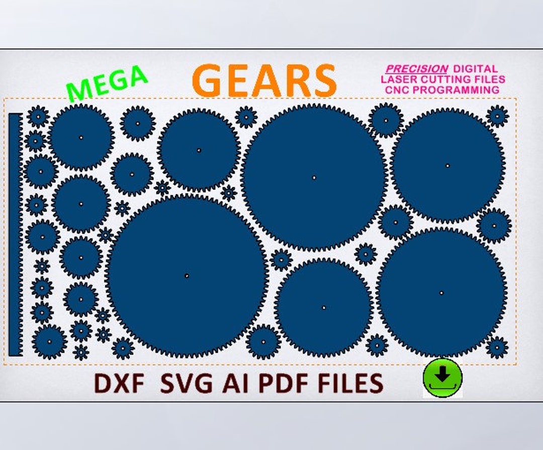 MEGA GEARS Assortment, Industrial Grade Gears, 10DP Laser Cut Files ...