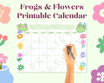 Cute Frog Open Printable Calendar, Digital Download Calendar, Instant ...