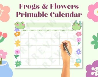 Cute Frog Open Printable Calendar, Digital Download Calendar, Instant ...