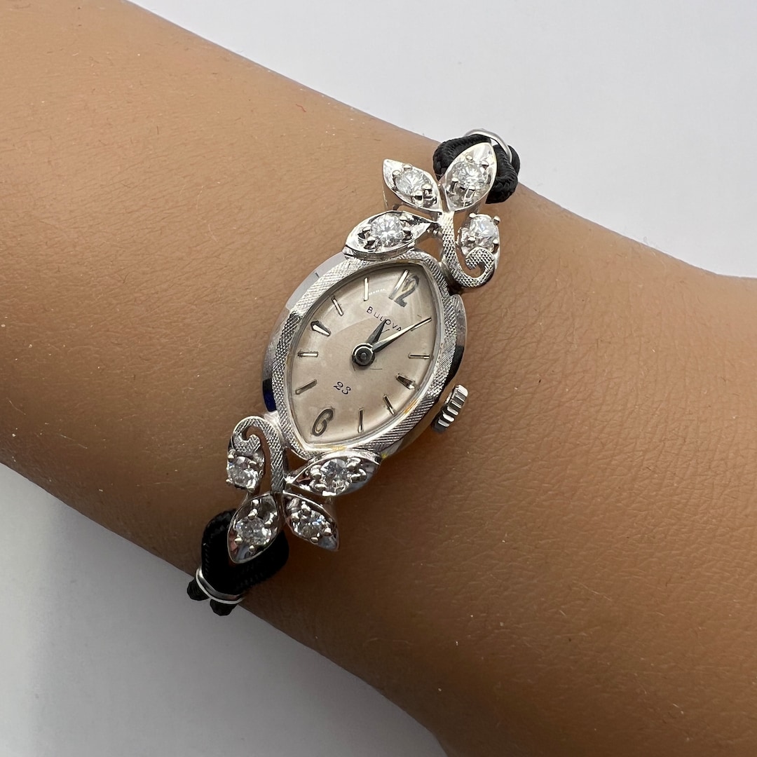 C. 1960 14k White Gold and Diamond Mid-century Bulova Women's Dress ...