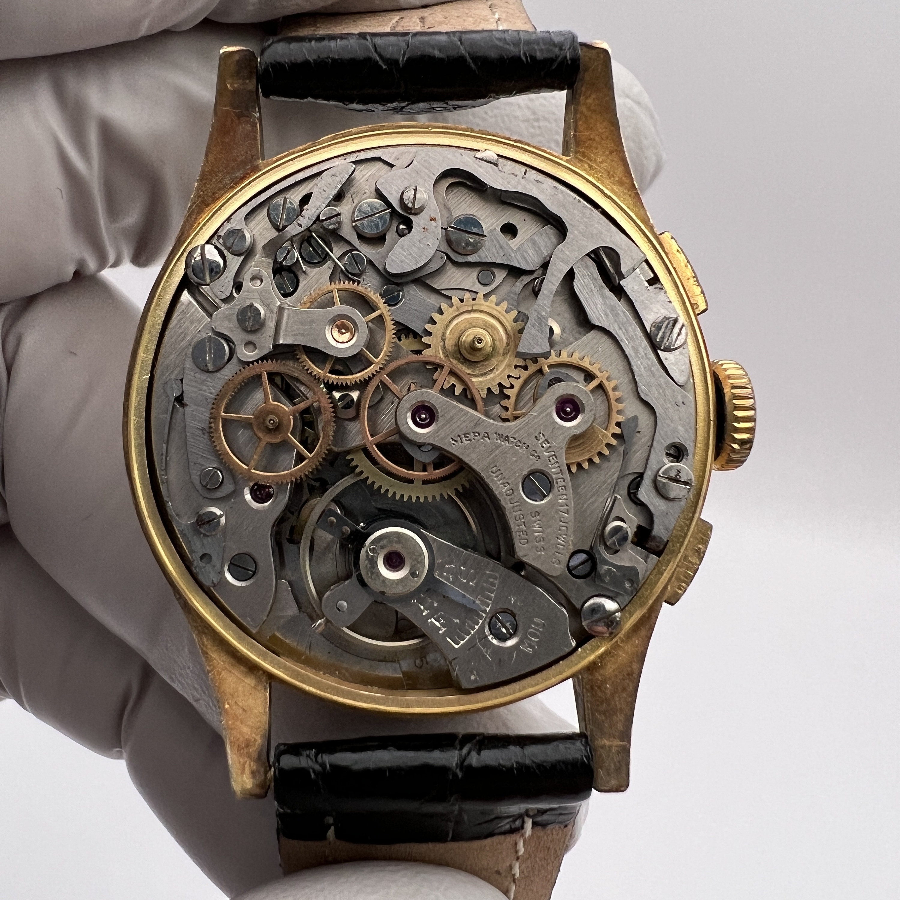 C. 1940 18k Gold Collectible Mid-century Butex Mechanical Chronograph ...