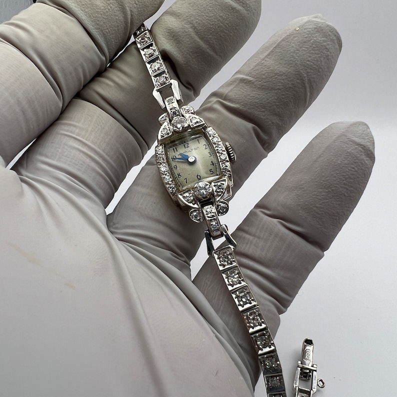 C. 1950 14k White Gold and Diamond Mid-century Hamilton Women's ...
