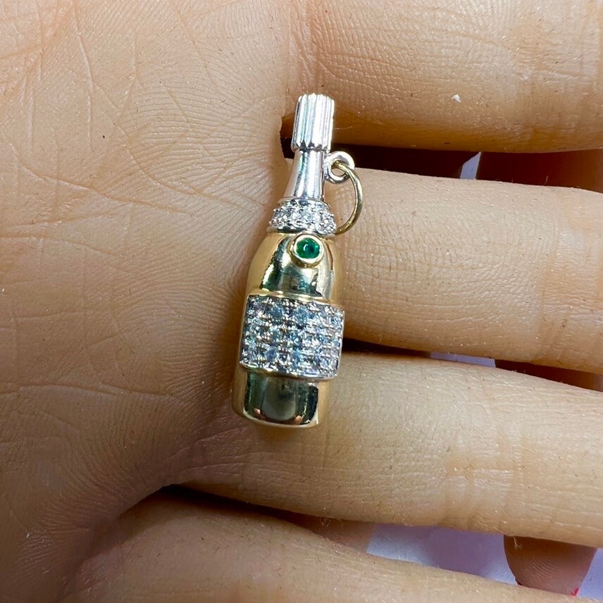 C. 1970 14k Diamond and Emerald "champagne Bottle" Pendant / Charm Plus ...