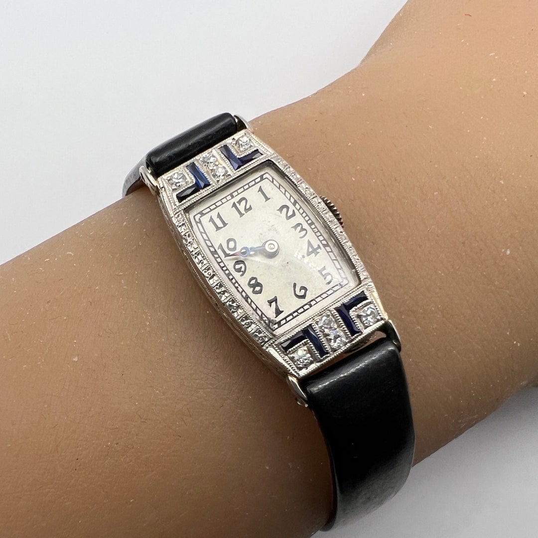 C. 1925 18k White Gold and Diamond Art Deco J. Lafonde Swiss Women's ...