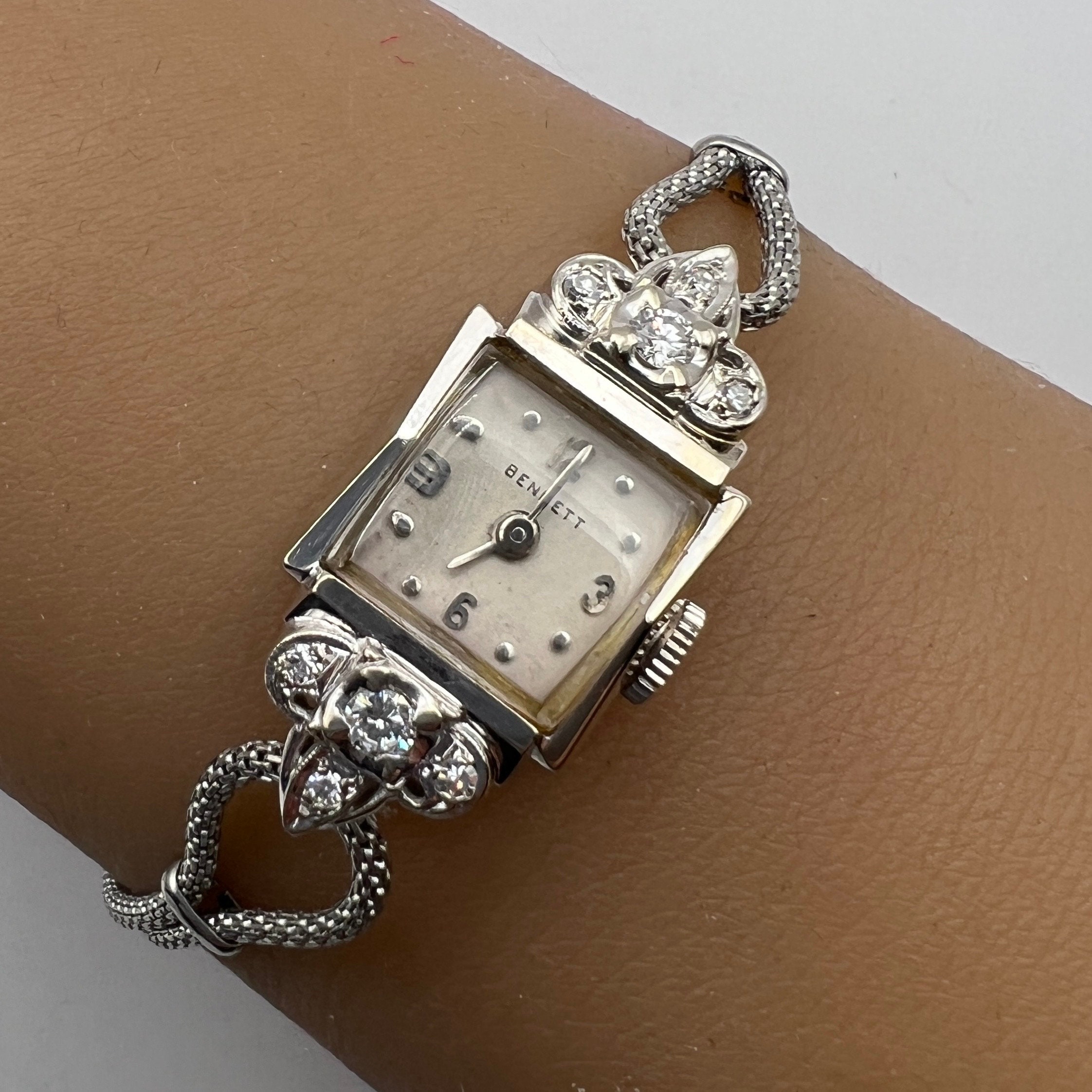 C. 1945 14k Gold and Diamond Mid-century Bennett Women's Dress Watch ...