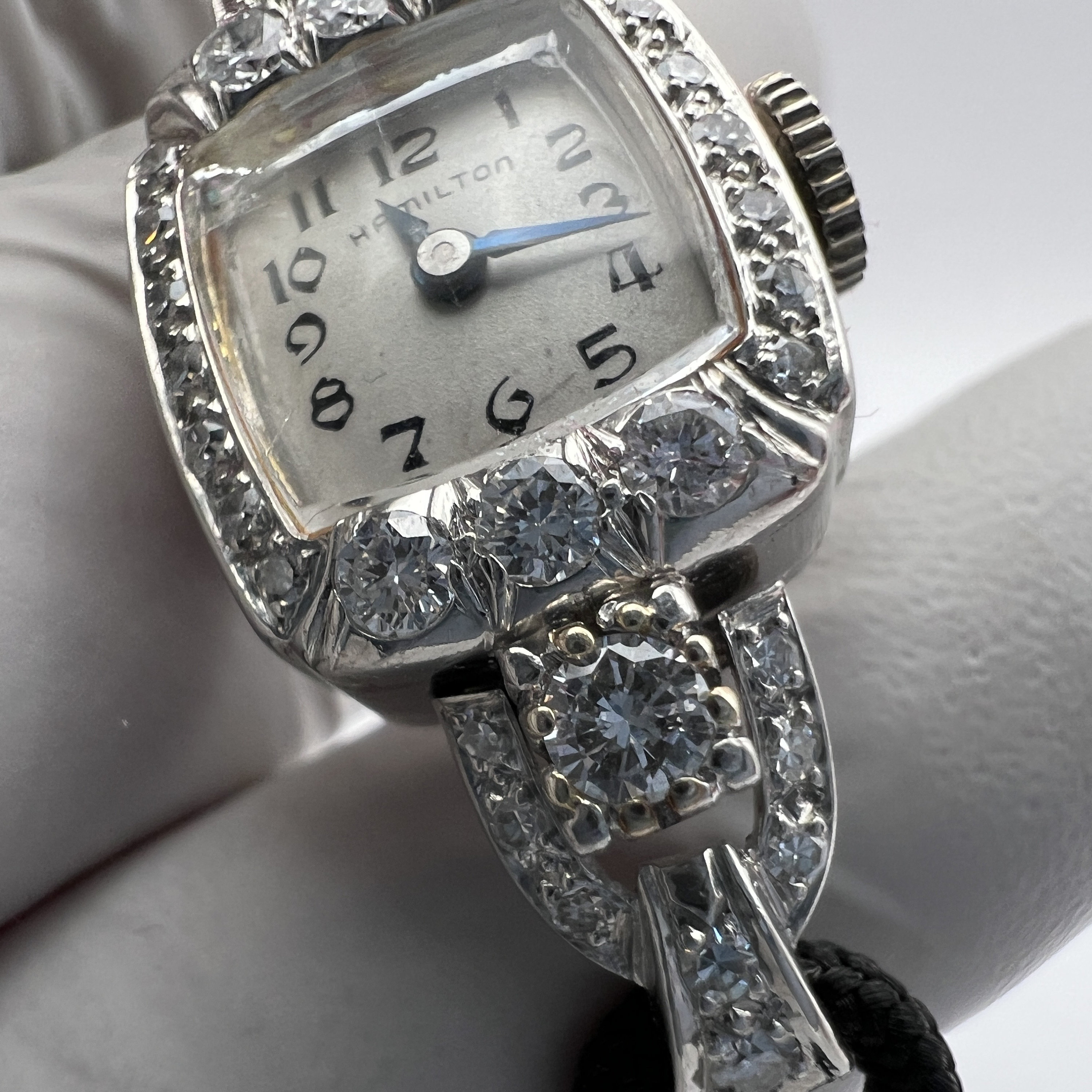 C. 1950 Platinum and Diamond Mid-century Women's Hamilton Dress Watch ...