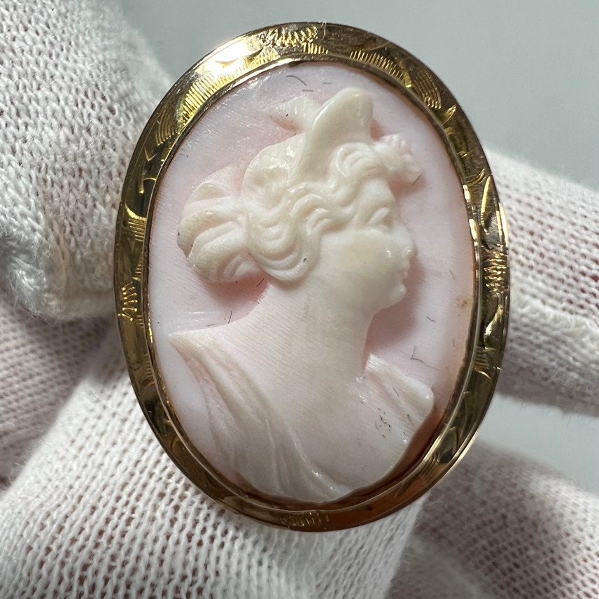 C. 1915 10k Gold Victorian Era Hand-carved Cameo Ring Plus a Free Gift ...