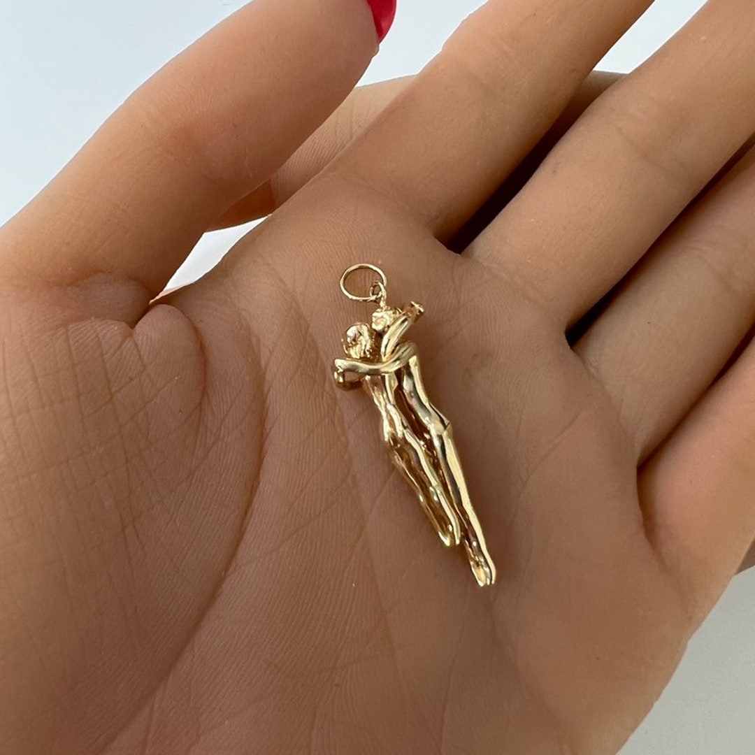 C. 1975 14k Gold Lovers Pendant With a Free Gift of a C. 1870 14k Gold ...