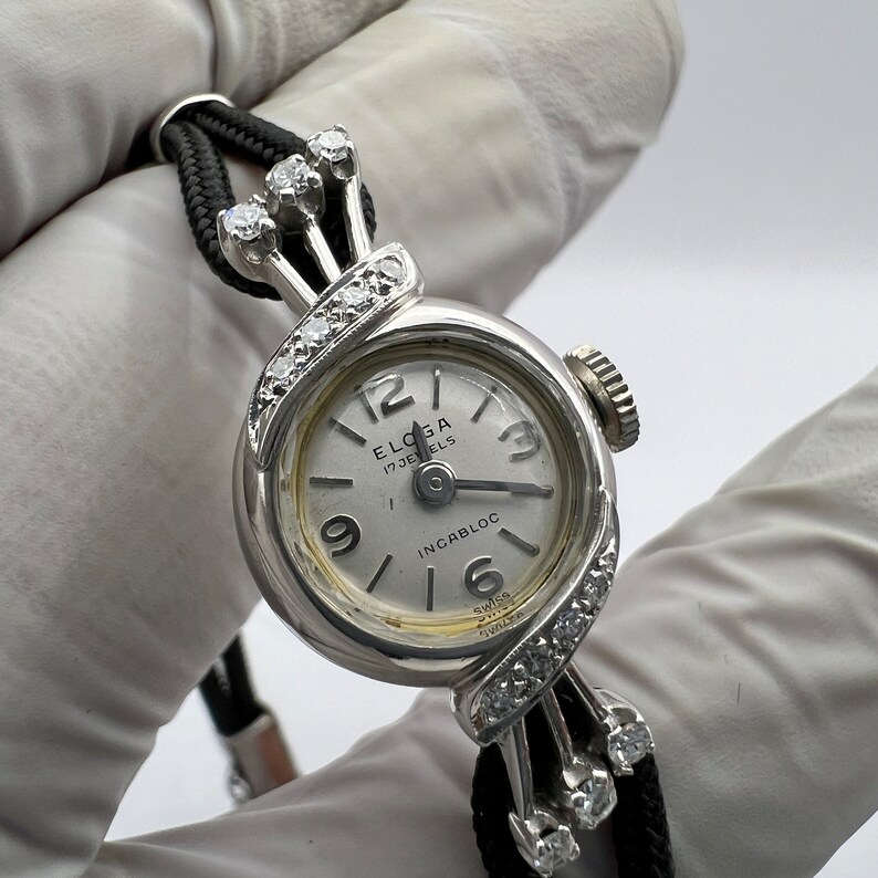 C. 1955 14k White Gold Diamond Mid-century Eloga Swiss Women's Dress ...