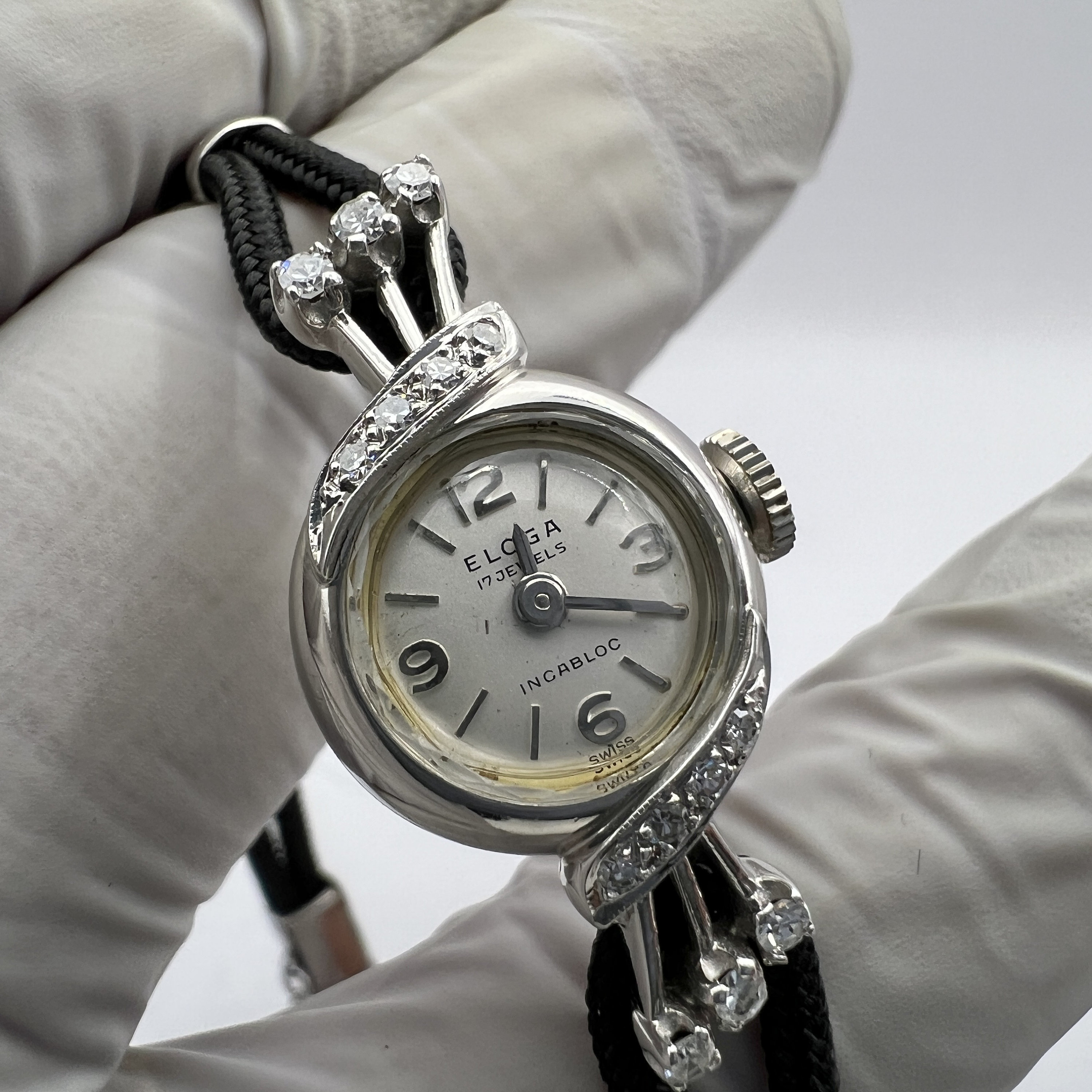 C. 1955 14k White Gold Diamond Mid-century Eloga Swiss Women's Dress ...