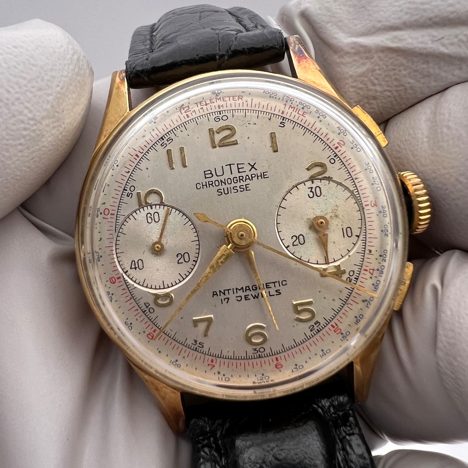 C. 1940 18k Gold Collectible Mid-century Butex Mechanical Chronograph ...