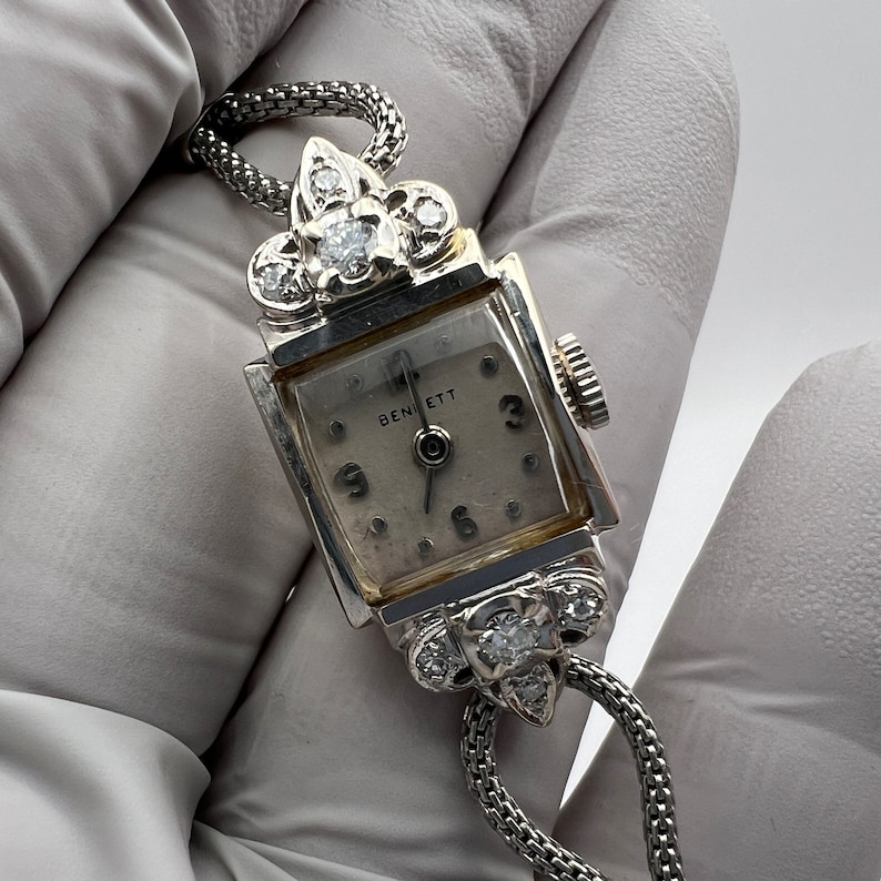 C. 1945 14k Gold and Diamond Mid-century Bennett Women's Dress Watch ...