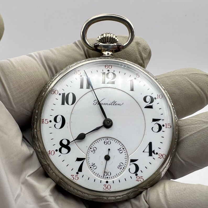 C. 1915 Edwardian Era Fine Hamilton Pocket Watch. Metal Case, 21 Jewels ...