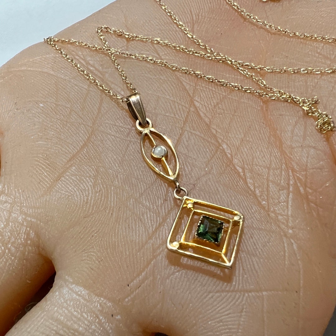 C. 1925 10k Gold Victorian Era Lavaliere Pendant With 10k Chain Plus a ...