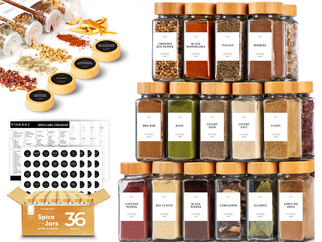Glass Spice Jars With Bamboo Lids: 36 Pack, Labels Included - Etsy