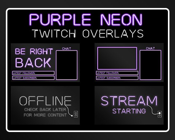 Purple Neon Twitch Overlays OBS Streaming Extension Pack | Etsy