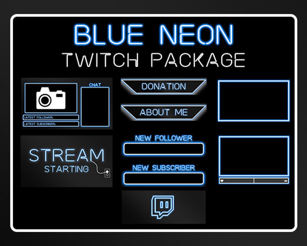 Neon Blue Theme Complete Twitch Streaming Package- Overlays, Alerts ...